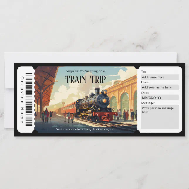 Surprise Train Ticket Gift Certificate Template | Zazzle