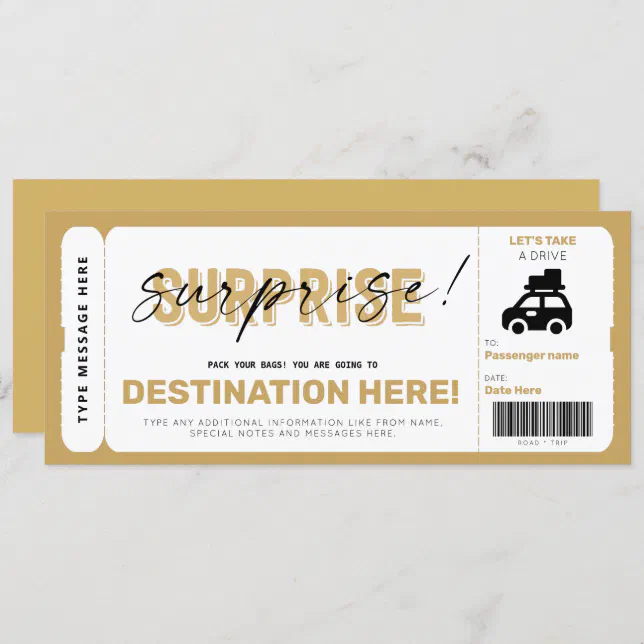 Surprise Trip Voucher Road Trip Fake Gift Ticket | Zazzle