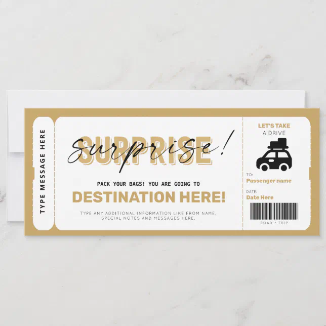 Surprise Trip Voucher Road Trip Fake Gift Ticket Invitation | Zazzle