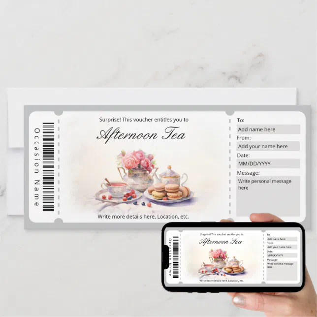 Surprise Watercolor Afternoon Tea Voucher Template | Zazzle