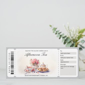 Surprise Watercolor Afternoon Tea Voucher Template | Zazzle
