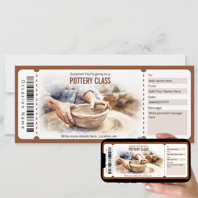 Surprise Watercolor Pottery Class Gift Certificate Invitation | Zazzle