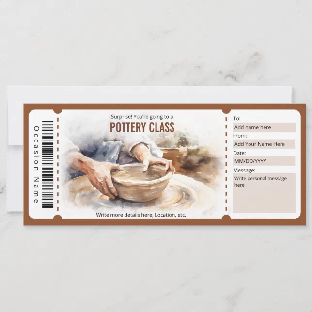 Surprise Watercolor Pottery Class Gift Certificate Invitation | Zazzle