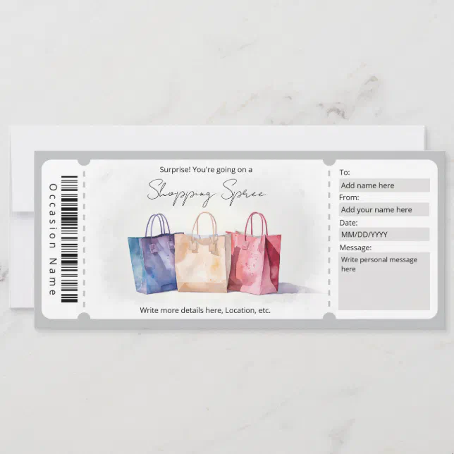 Surprise Watercolor Shopping Spree Voucher Invitation | Zazzle