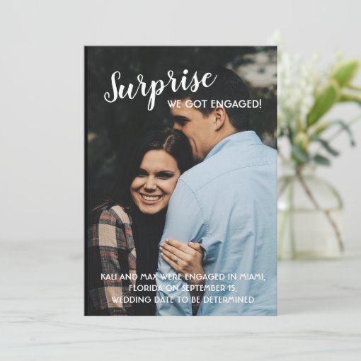 Surprise We Got Engaged Engagement Photo Invitation | Zazzle