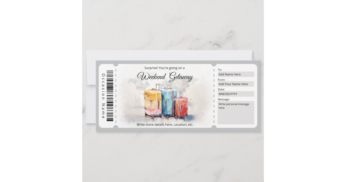 Surprise Weekend Getaway gift Certificate Invitation | Zazzle