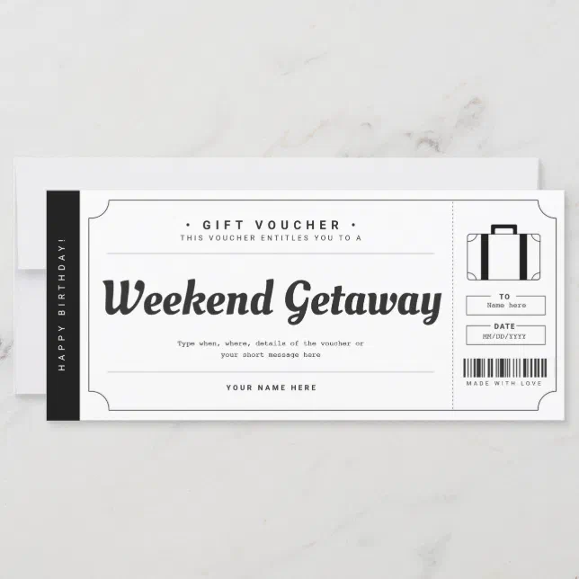 Surprise Weekend Getaway Gift Travel Voucher | Zazzle