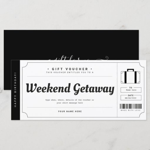 Surprise Weekend Getaway Gift Travel Voucher | Zazzle