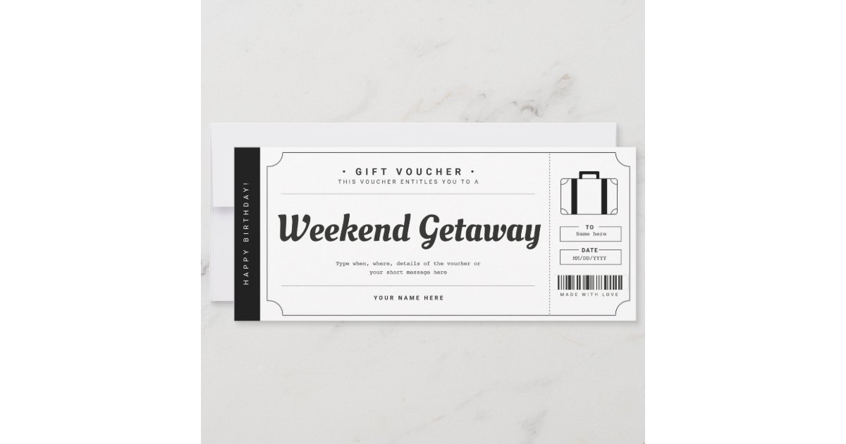 Surprise Weekend Getaway Gift Travel Voucher Invitation | Zazzle