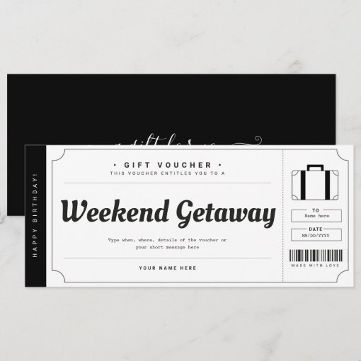 Surprise Weekend Getaway Gift Travel Voucher Invitation | Zazzle