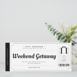 Surprise Weekend Getaway Gift Travel Voucher Invitation | Zazzle
