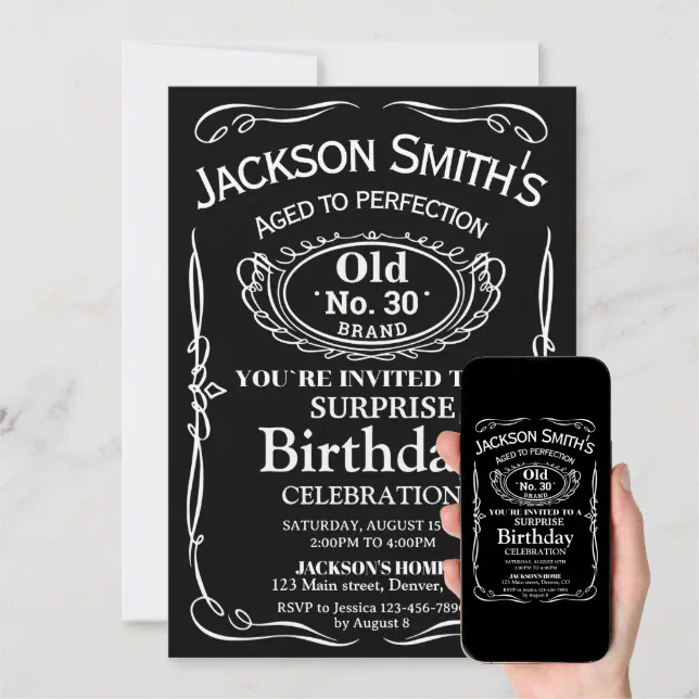 Surprise Whiskey birthday invitation Liquor invite | Zazzle