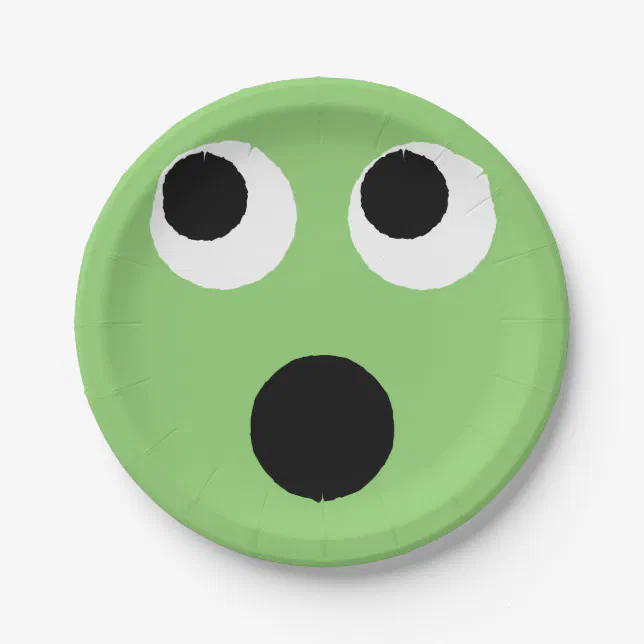 Surprised Face Green Emoticon Emoji Paper Plate | Zazzle