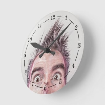 Surprised Funny Face Round Clock | Zazzle