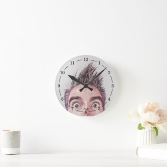 Surprised Funny Face Round Clock | Zazzle