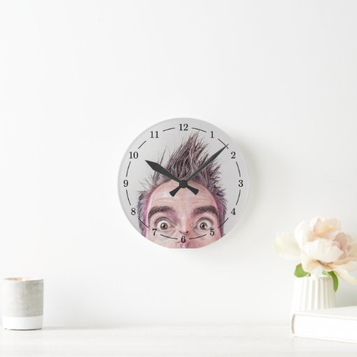Surprised Funny Face Round Clock | Zazzle