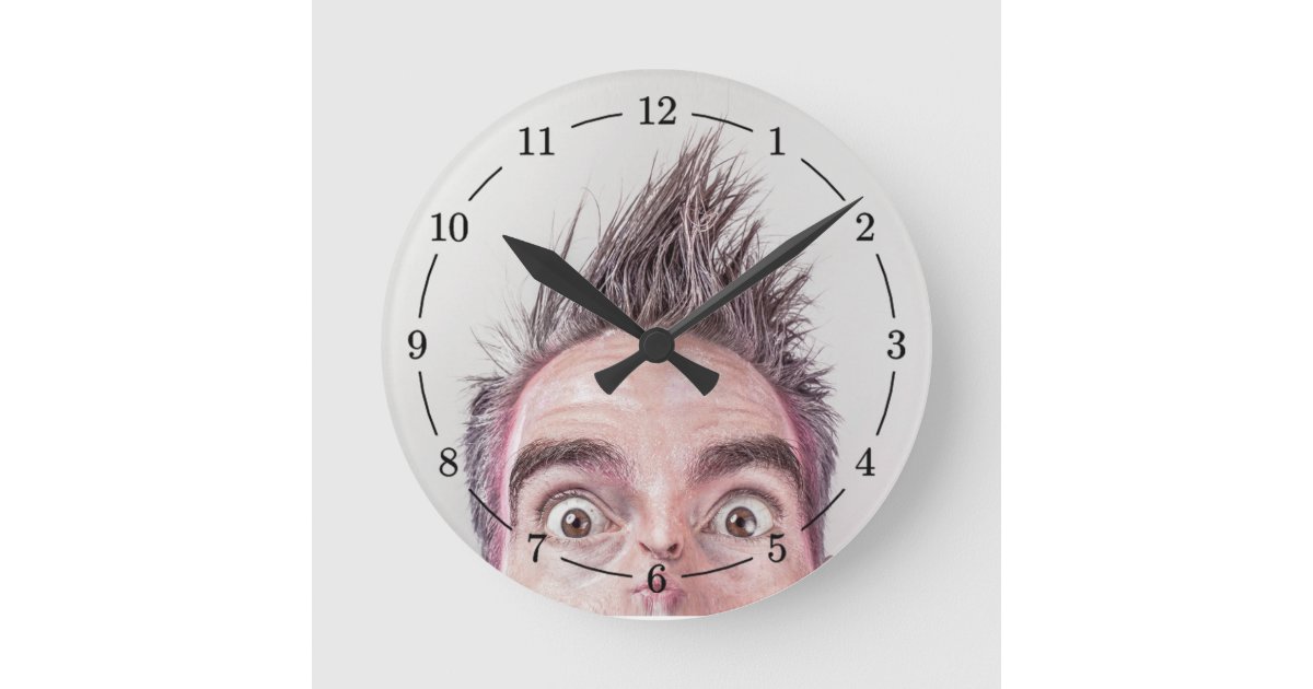 Surprised Funny Face Round Clock | Zazzle