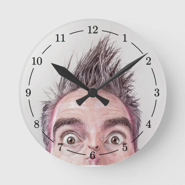 Surprised Funny Face Round Clock | Zazzle