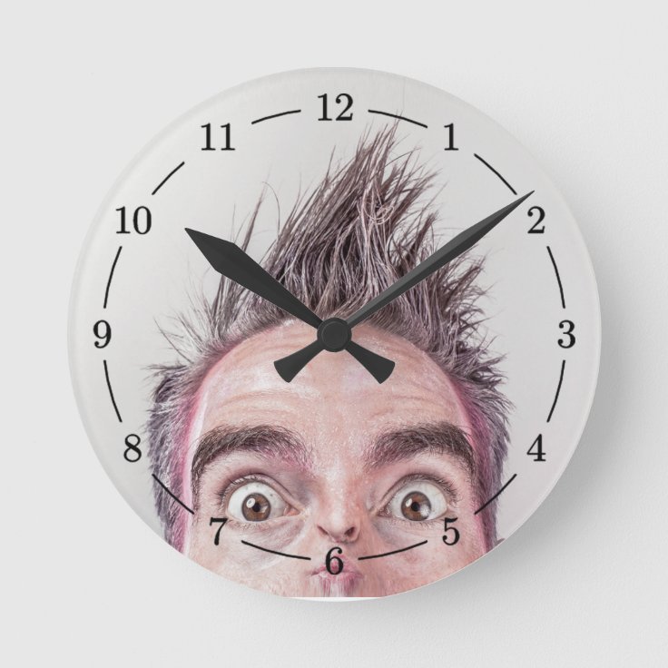 Surprised Funny Face Round Clock | Zazzle
