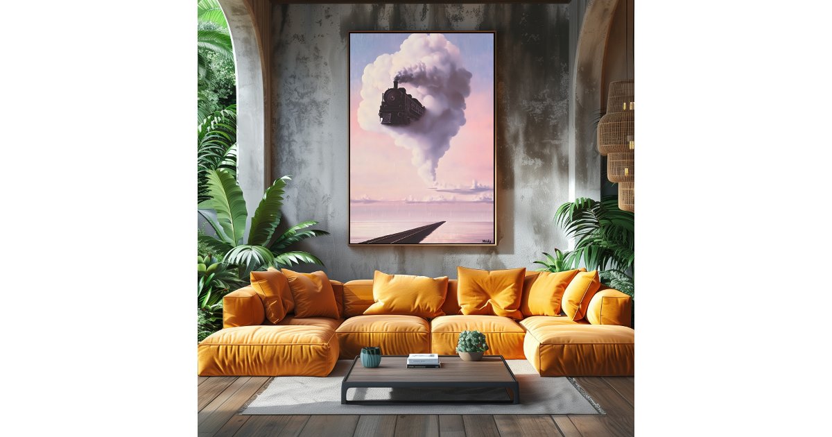 Surreal Dreamscape - Train Emerging from cloud Poster | Zazzle