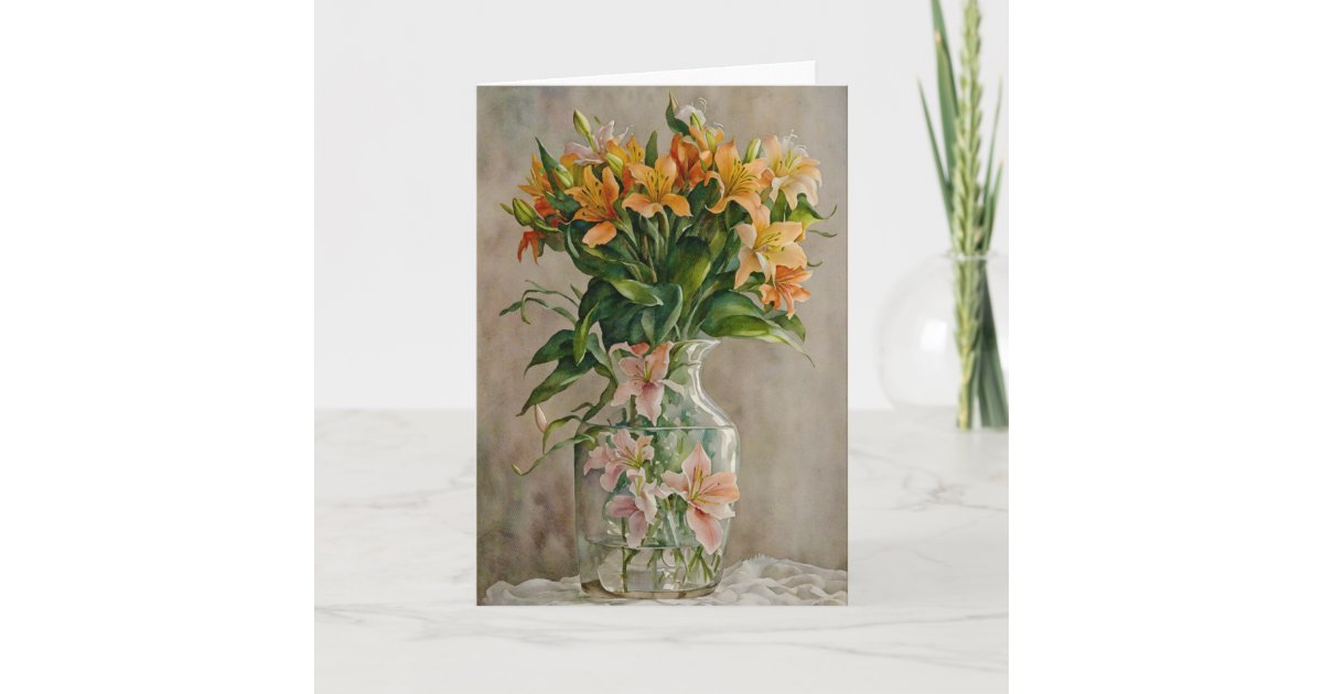 Surreal Fantasy Art Vase of Lily Flowers Note Card | Zazzle