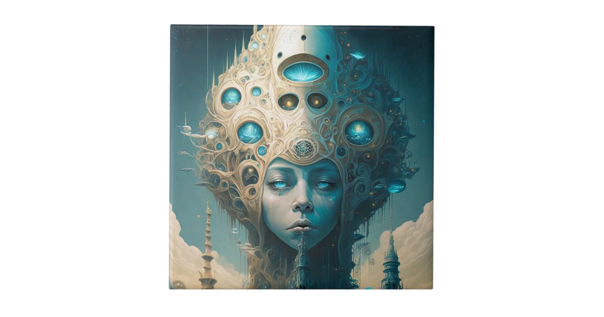 Surreal Futuristic Alien Woman Lanscape Ceramic Tile | Zazzle