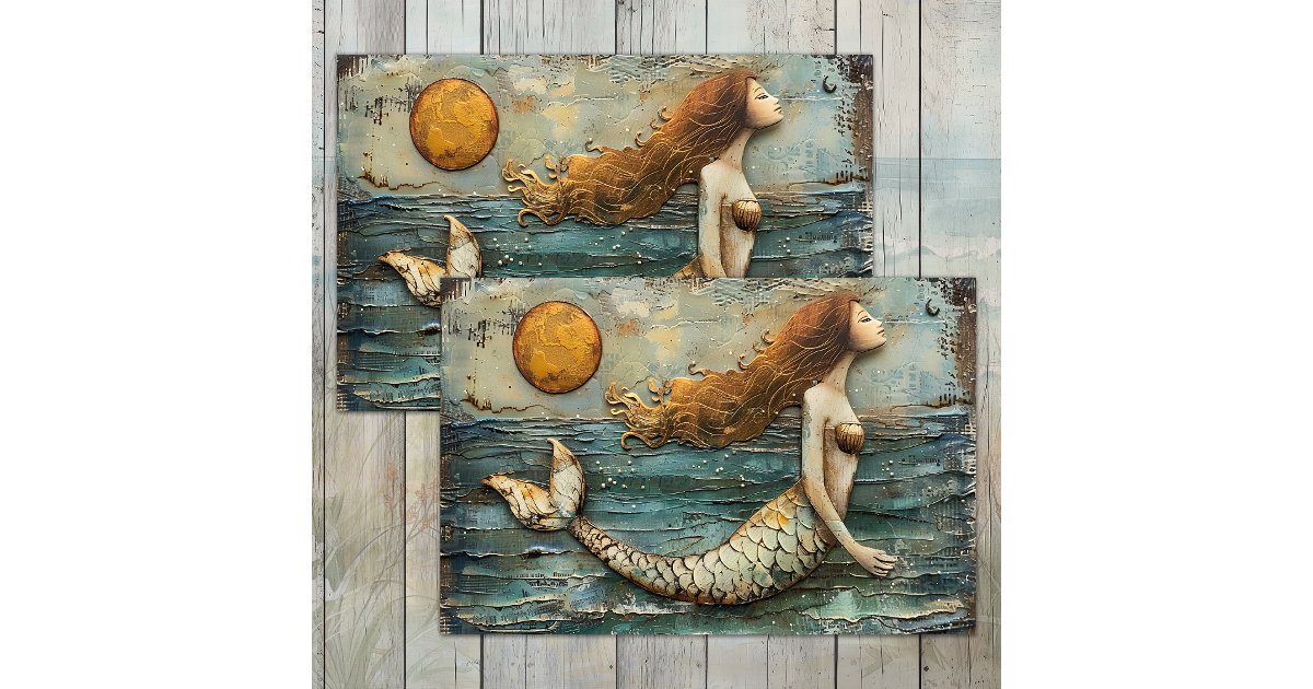 Surreal Mermaid Mixed Media Decoupage Tissue Paper Zazzle