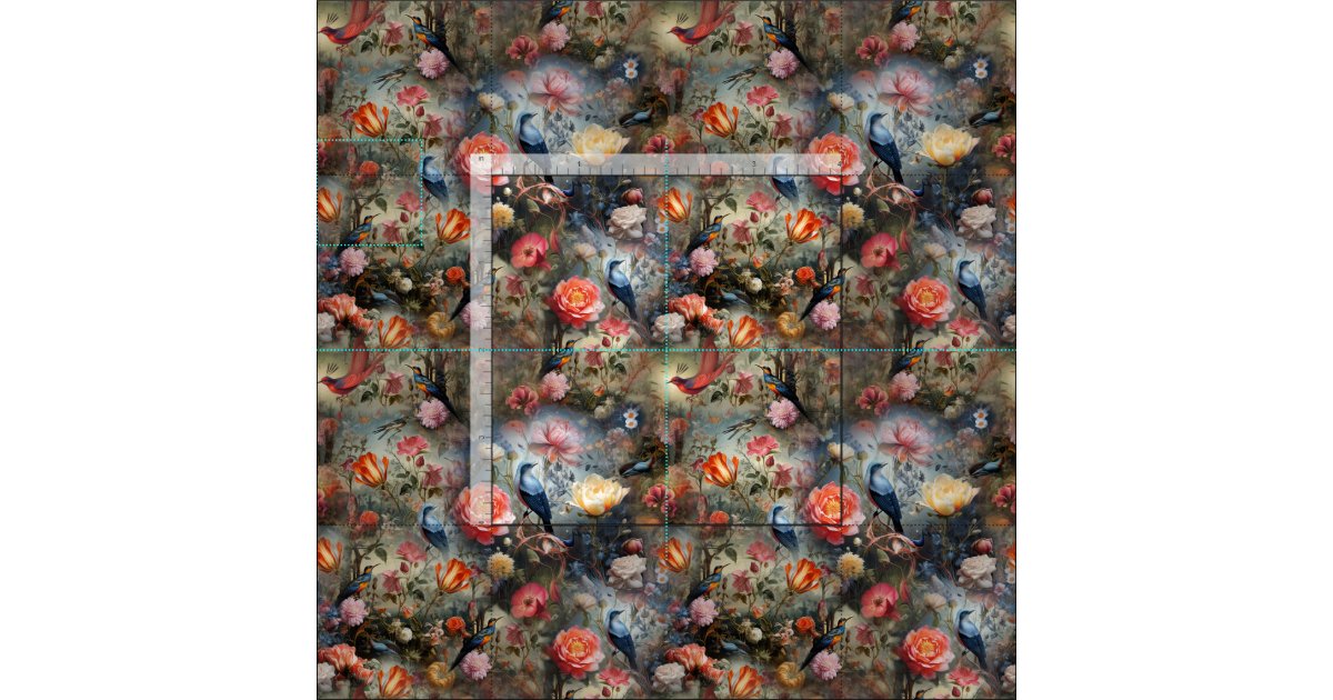 Surrealist Art with Flowers & Birds Fabric | Zazzle
