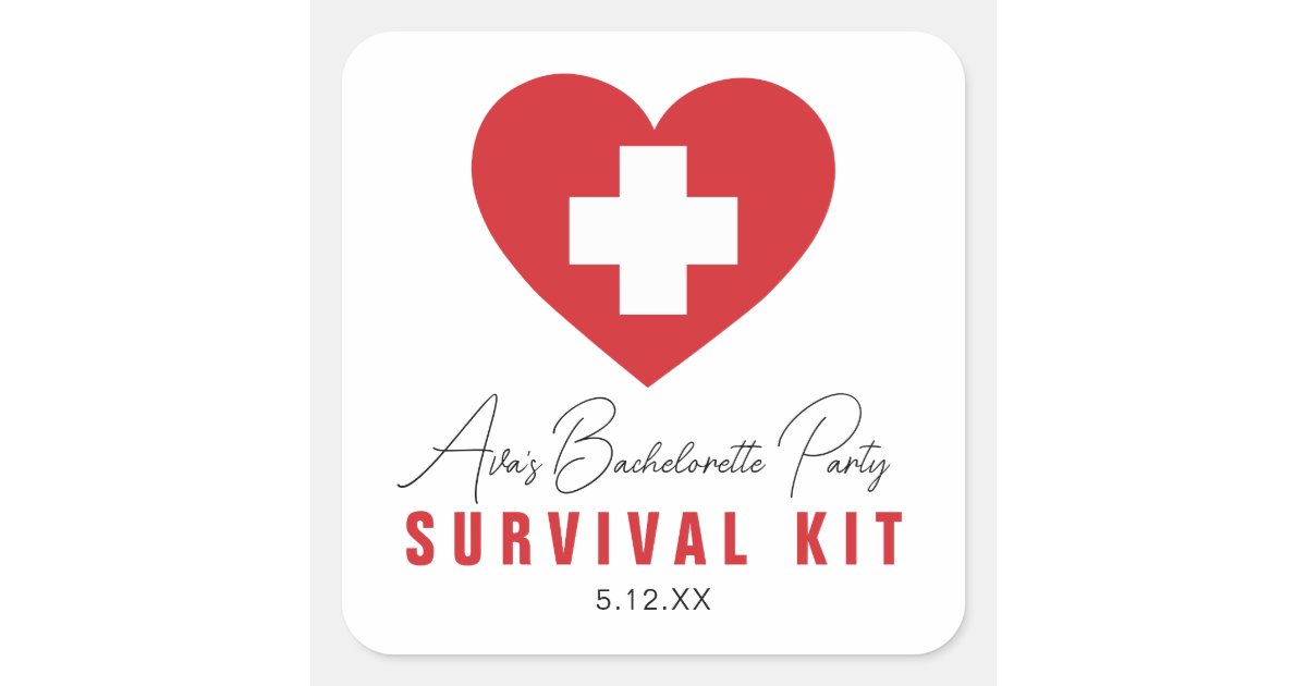 Survival Kit Personalized Favor Square Sticker | Zazzle