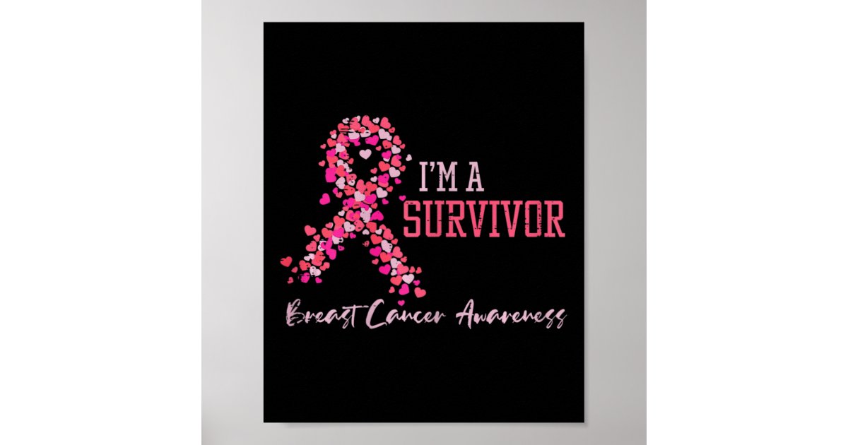 Survivor Pink Ribbons Hearts Breast Cancer Awarene Poster Zazzle