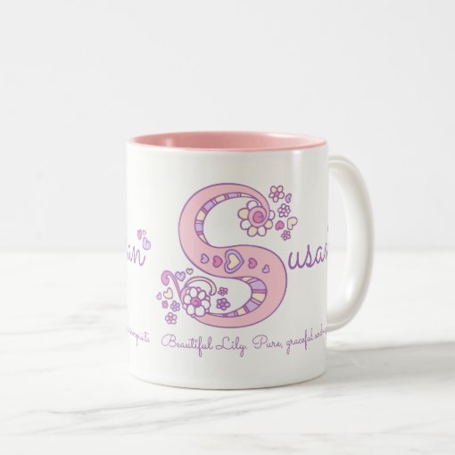 Susan name meaning heart flower S monogram mug | Zazzle