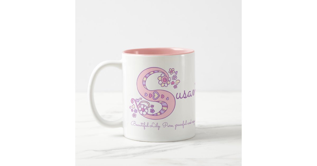 Susan name meaning heart flower S monogram mug | Zazzle