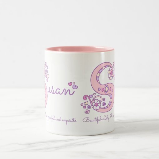 Susan name meaning heart flower S monogram mug | Zazzle