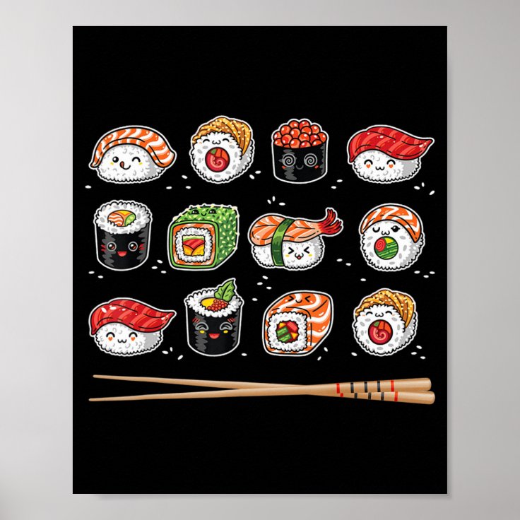 Sushi Anime Kawaii Japanese Food Lover Otaku Manga Poster | Zazzle