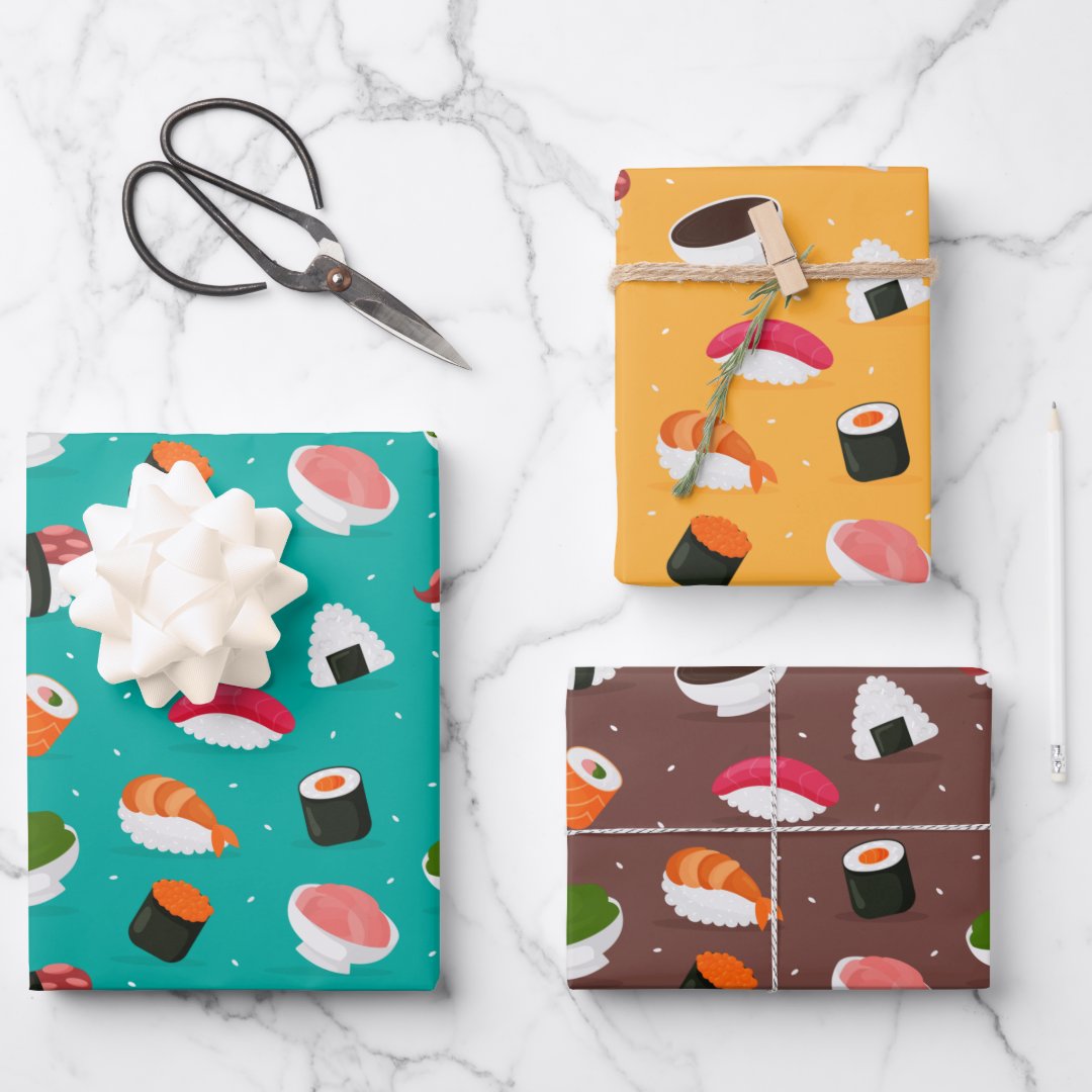 Sushi Bar Wrapping Paper Set of 3 | Zazzle