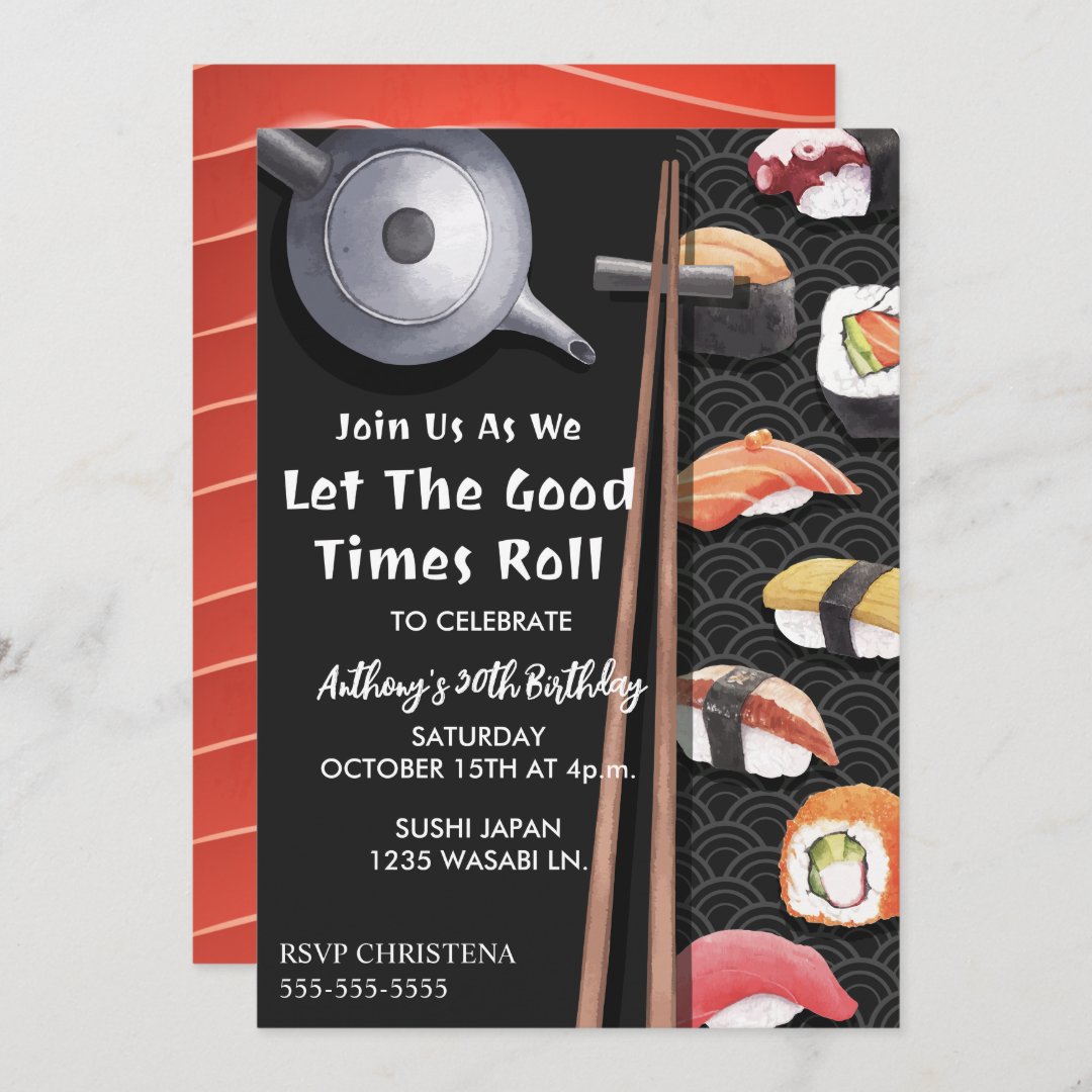 Sushi Birthday Party Invitation | Zazzle