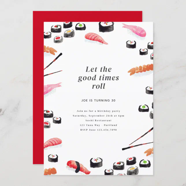Sushi Birthday Party Invitation | Zazzle