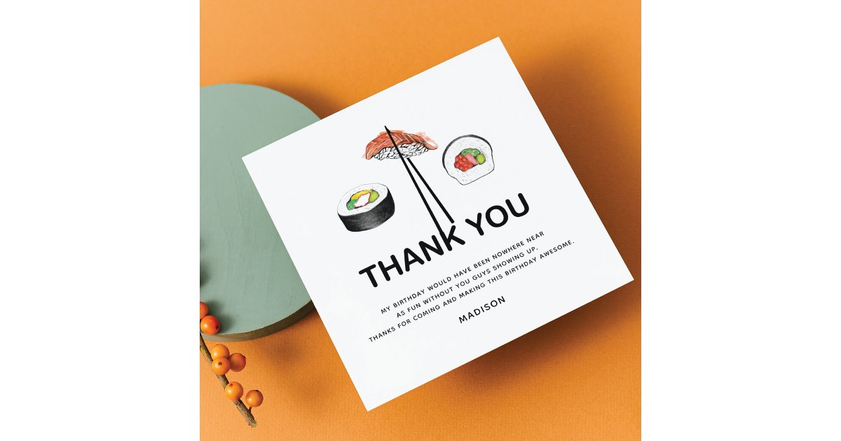 Sushi Birthday Party Personalized Modern Thank You Card | Zazzle