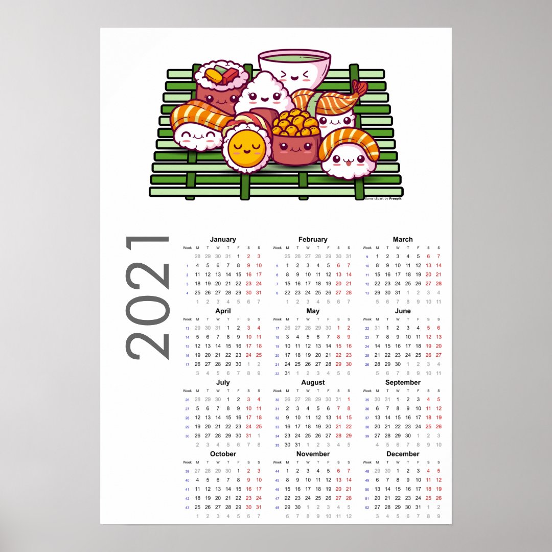 Sushi Calendar 2021 Poster | Zazzle