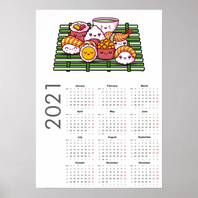 Sushi Calendar 2021 Poster | Zazzle