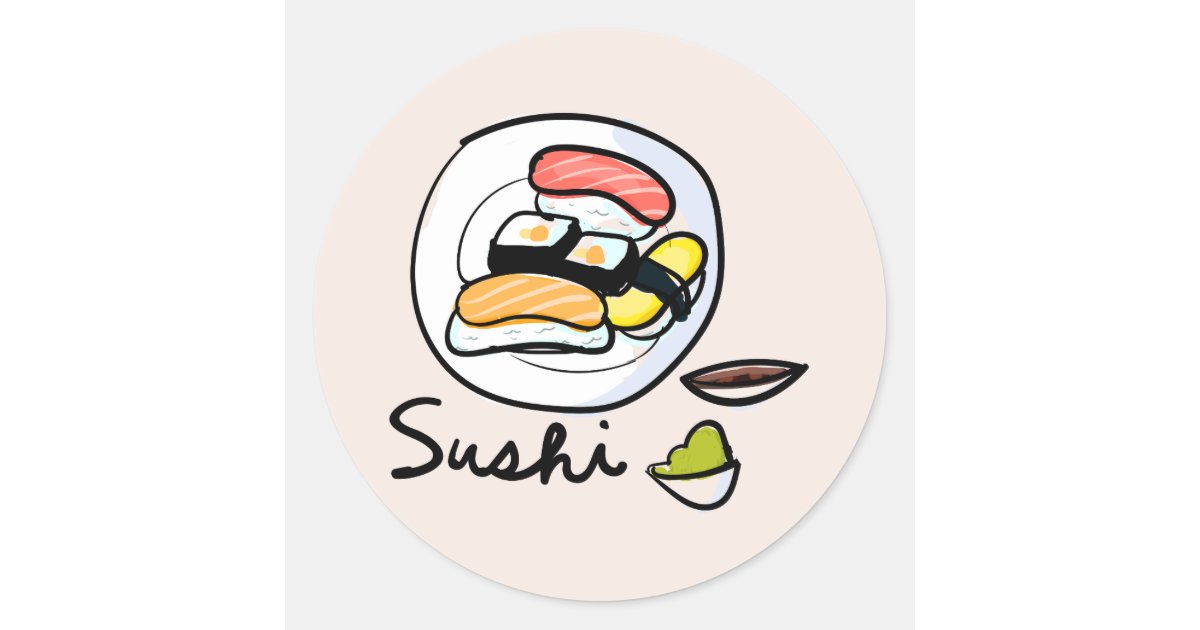Sushi cartoon cute Japanese art Classic Round Sticker | Zazzle