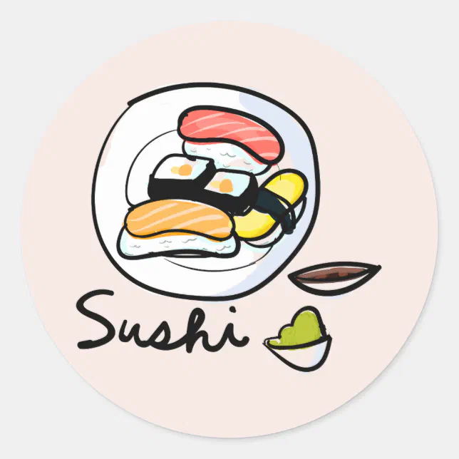 Sushi cartoon cute Japanese art Classic Round Sticker | Zazzle