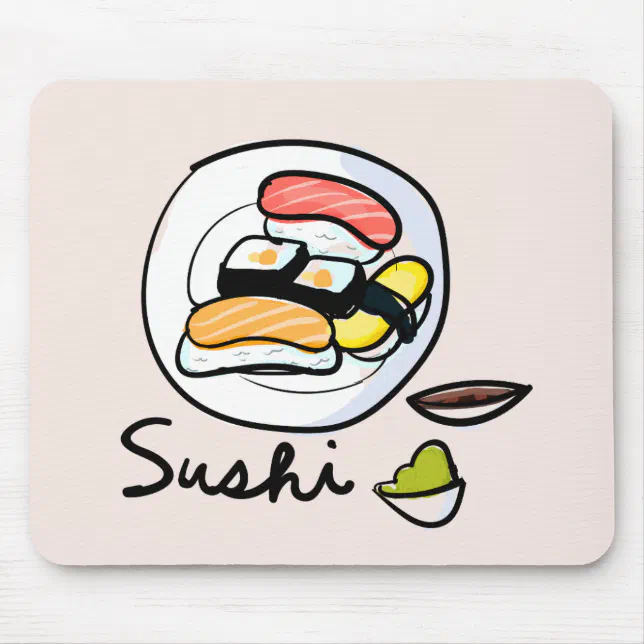 Sushi cartoon cute Japanese art Mouse Pad | Zazzle