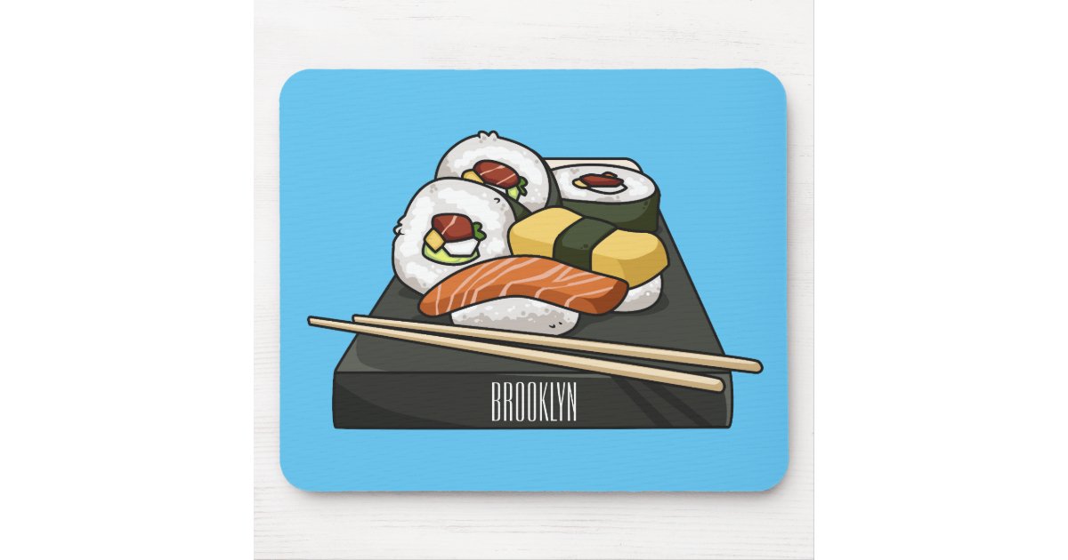 Sushi cartoon illustration mouse pad | Zazzle