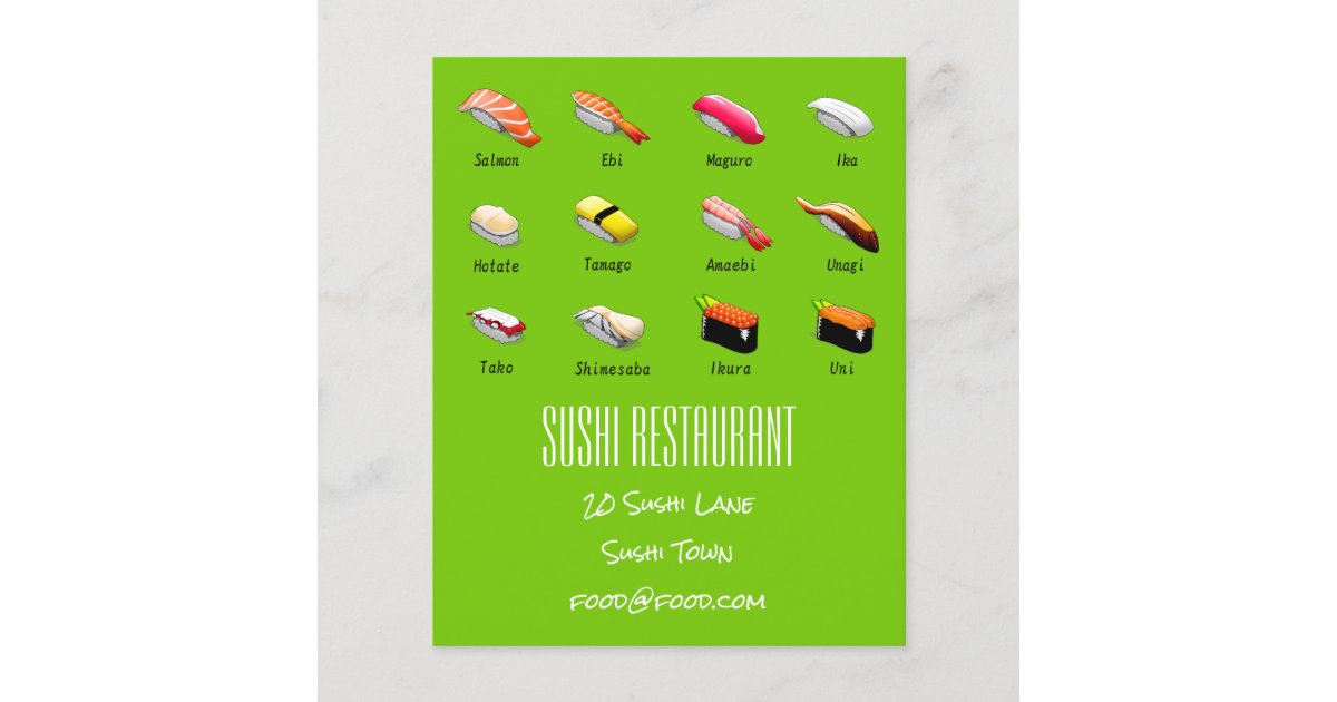 Sushi Chart Japanese modern food restaurant Flyer | Zazzle