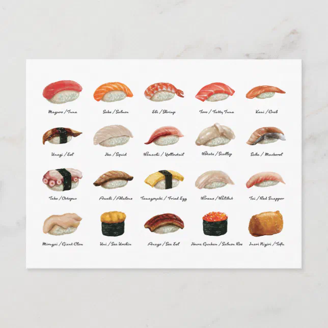 Sushi Chart Postcard | Zazzle
