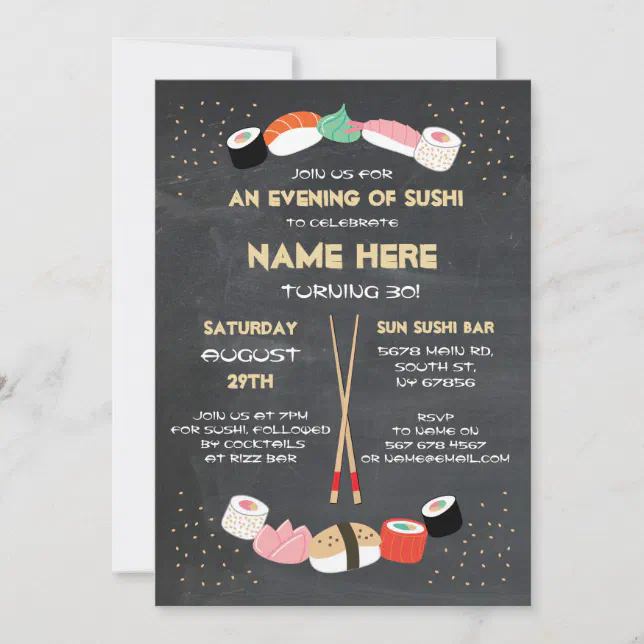 Sushi Dinner Japanese Birthday Party Bar Invite | Zazzle