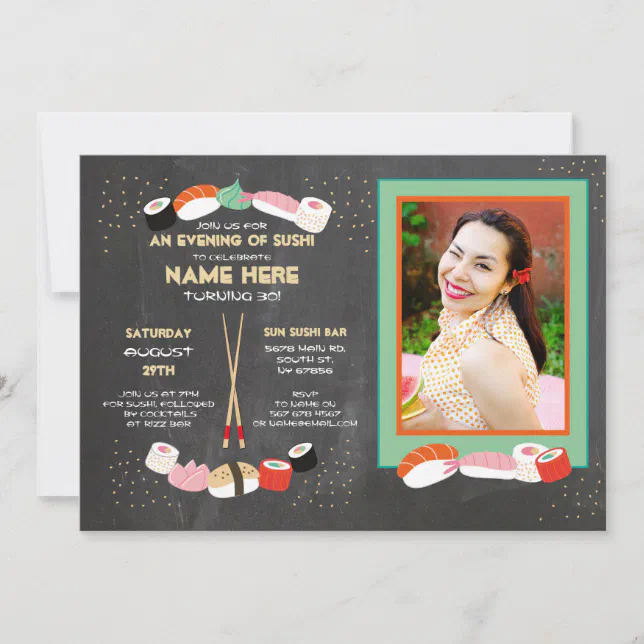Sushi Dinner Japanese Birthday Party Bar Photo Invitation | Zazzle