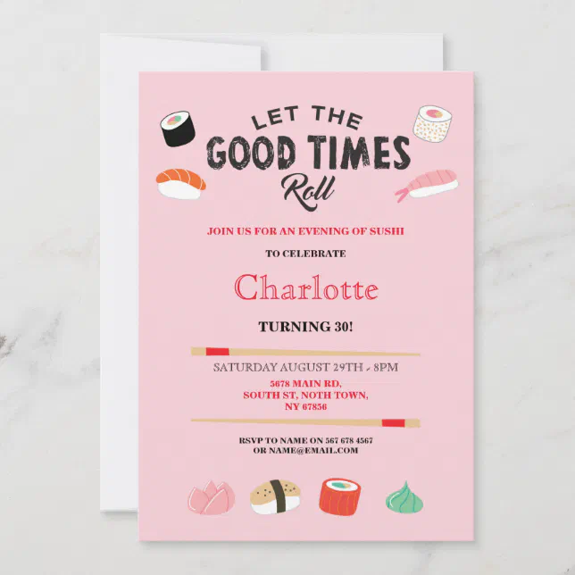 Sushi Dinner Lunch Japanese Birthday Party Invite | Zazzle