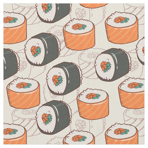 Japanese Food: Sushi Pattern Fabric | Zazzle